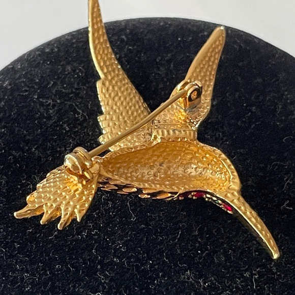Jewelry | Rhinestones On Gold Hummingbird Pin Or Brooch With Painted ...
